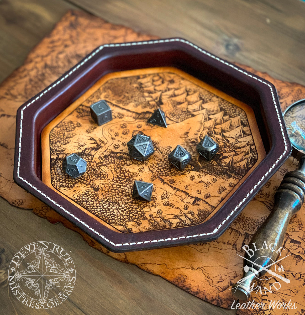 "Illustrated Fantasy Map" Dice Tray – Black Wand Leather Works